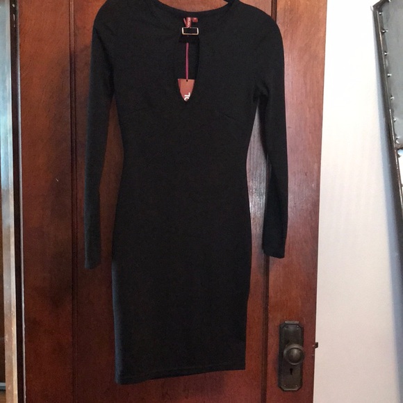 Dresses | Sexy Fitting Black Long Sleeve Peep Front Dress | Poshmark